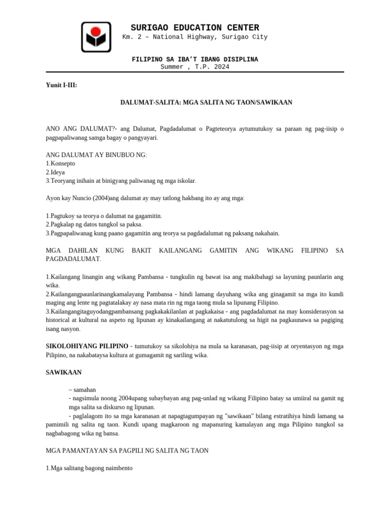 DALUMAT - Yunit I-VII | PDF