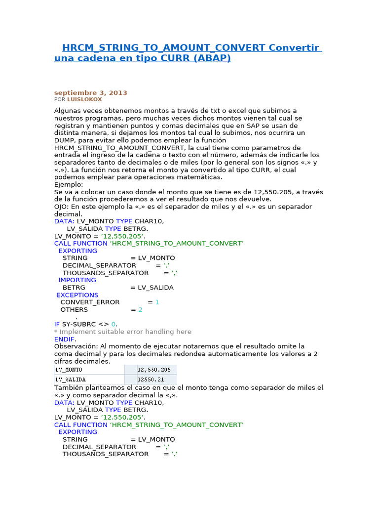 HRCM - STRING - TO - AMOUNT - CONVERT Convertir Una Cadena en Tipo CURR ...