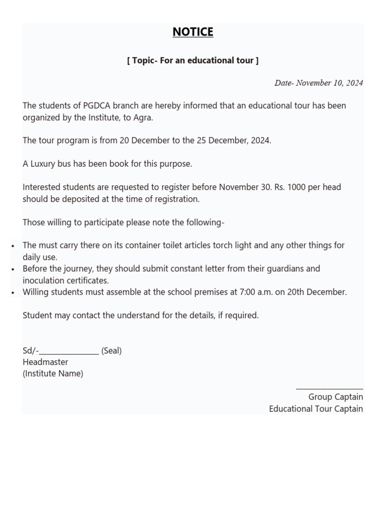 Notice Educational Tour | PDF