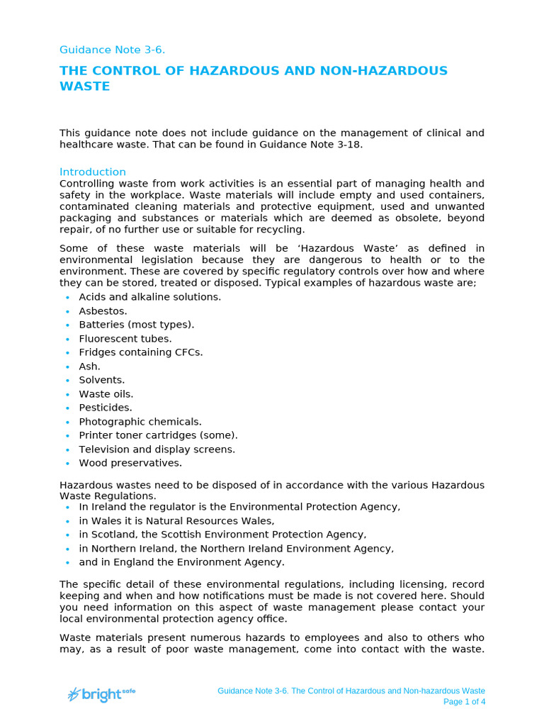 GDN 3-6 - The Control of Hazardous and Non-Hazardous Waste | PDF | Hazardous Waste | Waste