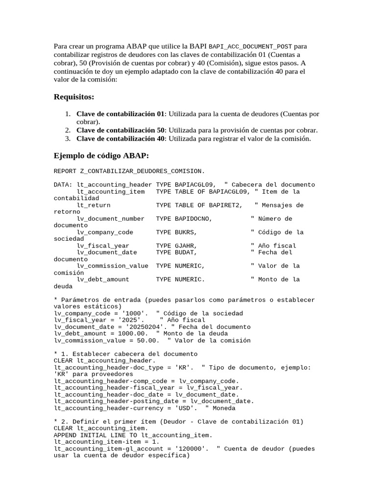 Programa ABAP Que Utilice La BAPI BAPI - ACC - DOCUMENT - POST para Contabilizar Registros de ...