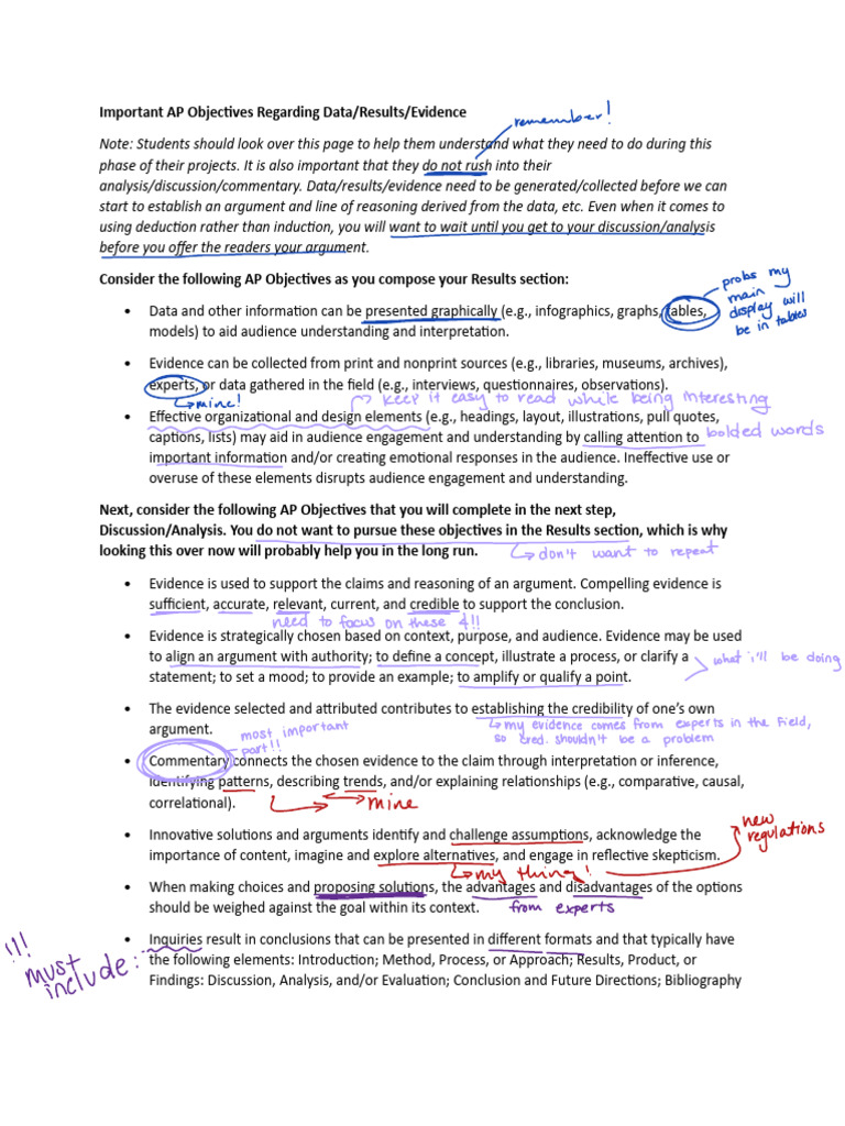 Important AP Objectives Regarding Results, Data, Evidence | PDF | Space ...