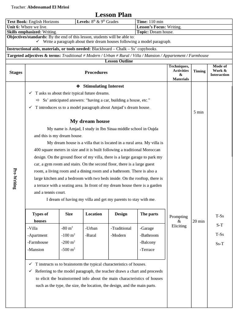 Dream House Writing Lesson Plan | PDF | Cognition | Human Communication