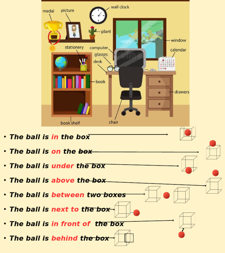 Prepositions with a Ball and Box | PDF