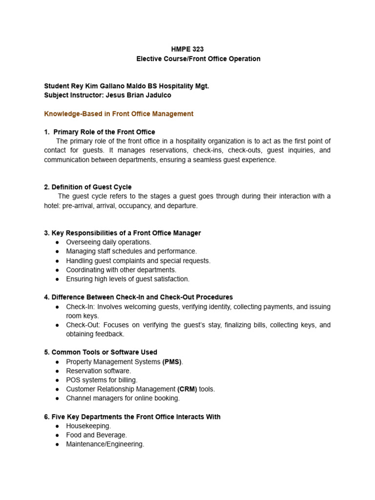Front Office Management Essentials Guide | PDF | Customer Relationship ...