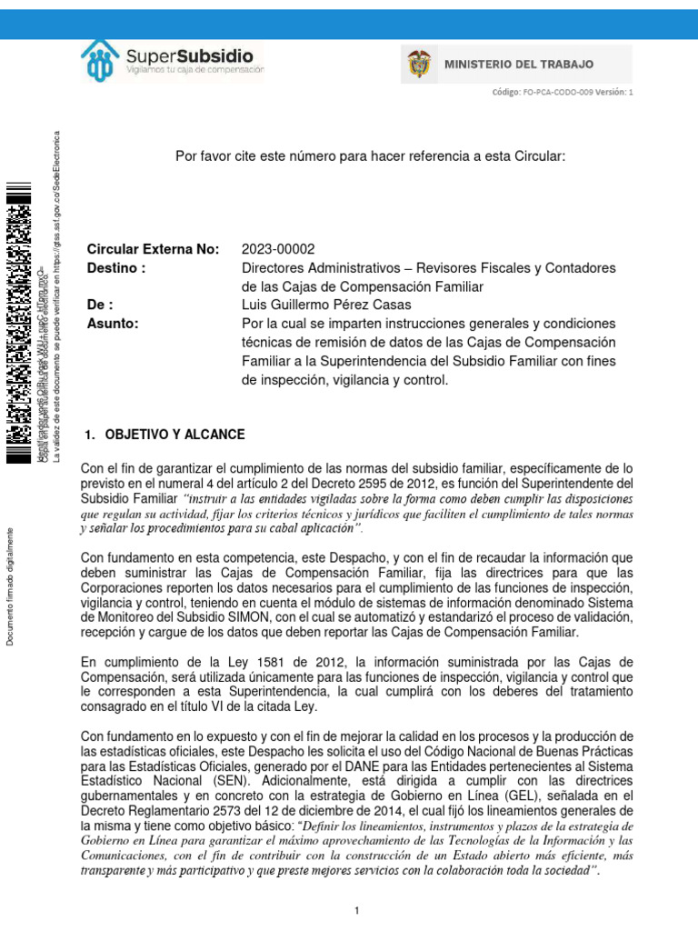 Circular Externa 2023-00002 | PDF | Información