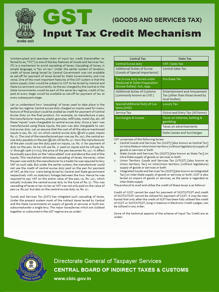 Understanding GST Input Tax Credit | PDF | Taxes | Excise
