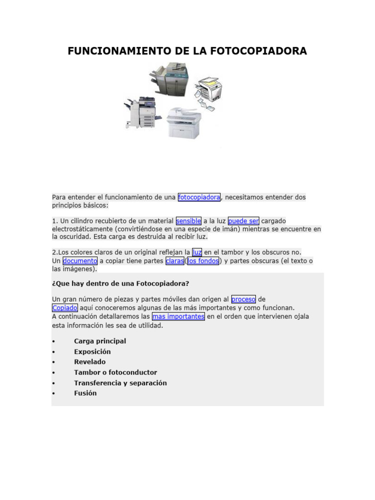 05-Detalle de Funcionamiento de La Fotocopiadora | PDF | Fotocopiadora ...