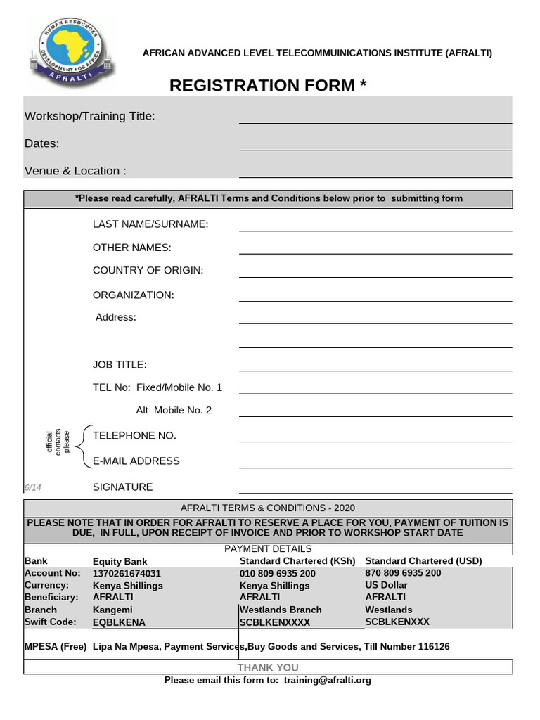 AFRALT - Course - Registration - Form - 2020 | PDF