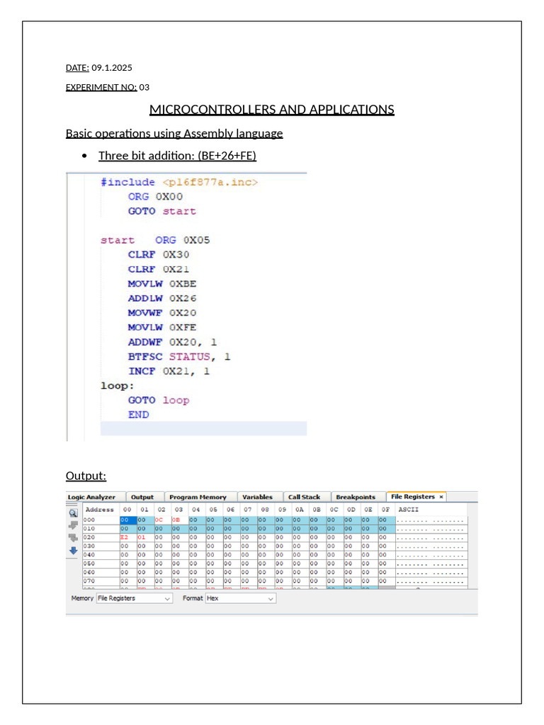 Microcontrollers and Applications: Basic Operations Using Assembly Language Three Bit Addition ...