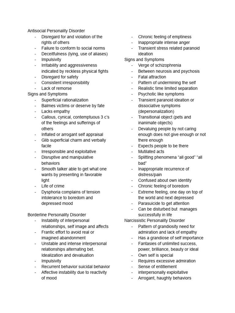 Personality Disorders Clusters B C | PDF | Personality Disorder ...