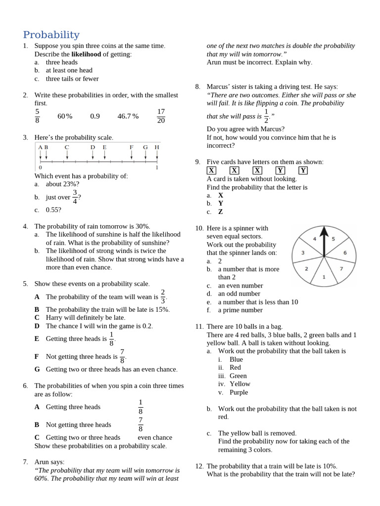 13. Probability Worksheet | PDF | Probability