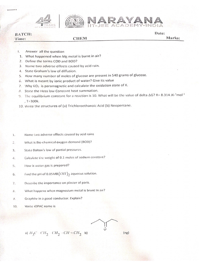 Chemistry VSAQ's | PDF