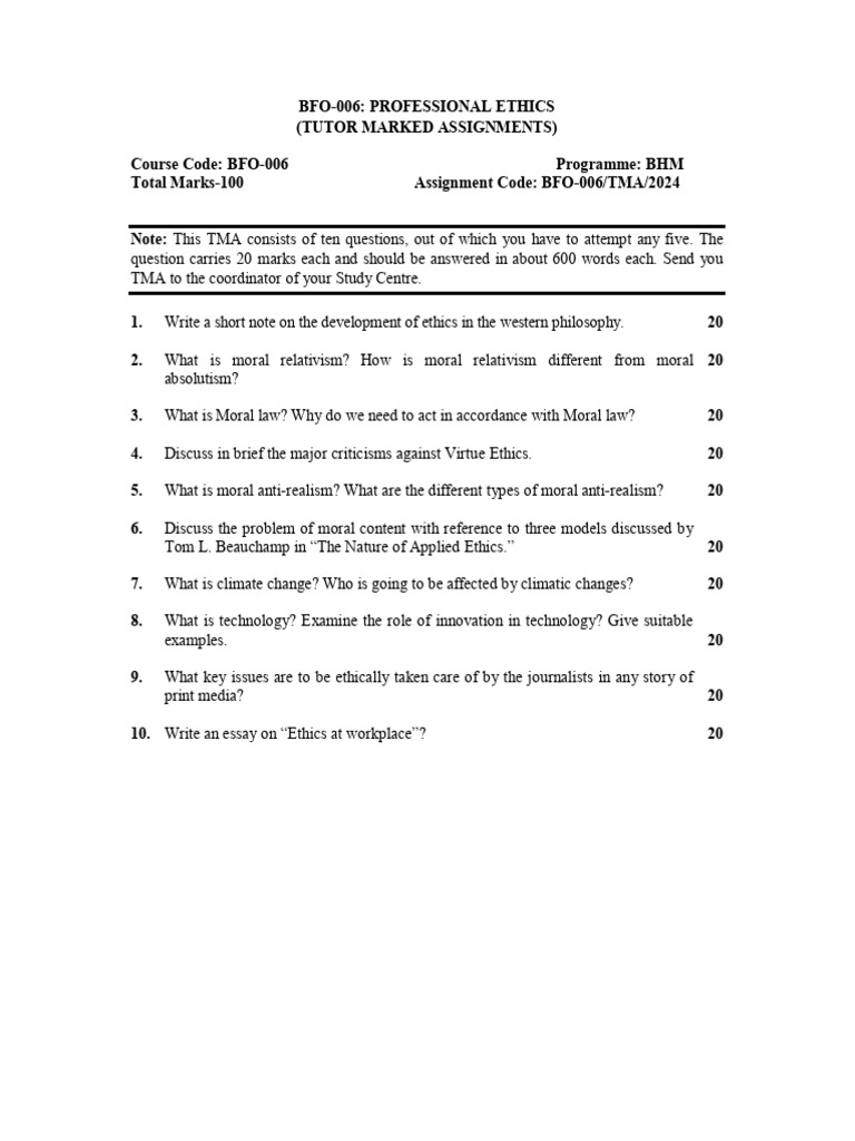BHM Assignment Booklet 2023-24 | PDF