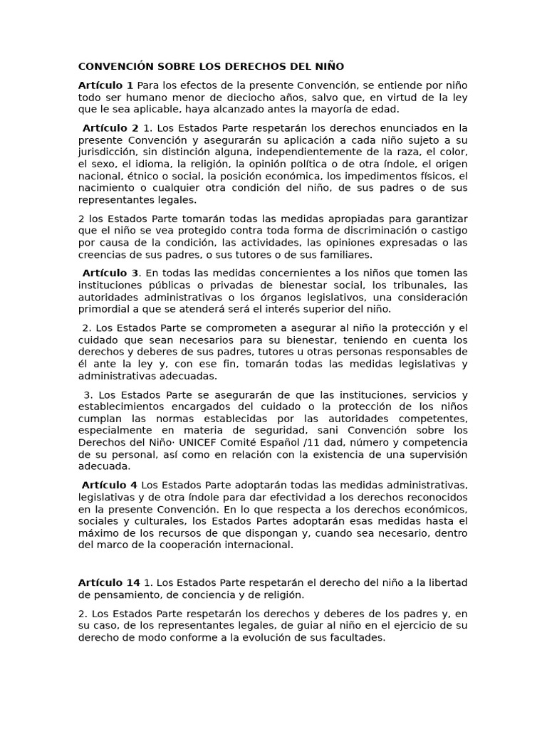 CONVENCIÓN SOBRE LOS DERECHOS DEL NIÑO | PDF | Convenio europeo de ...