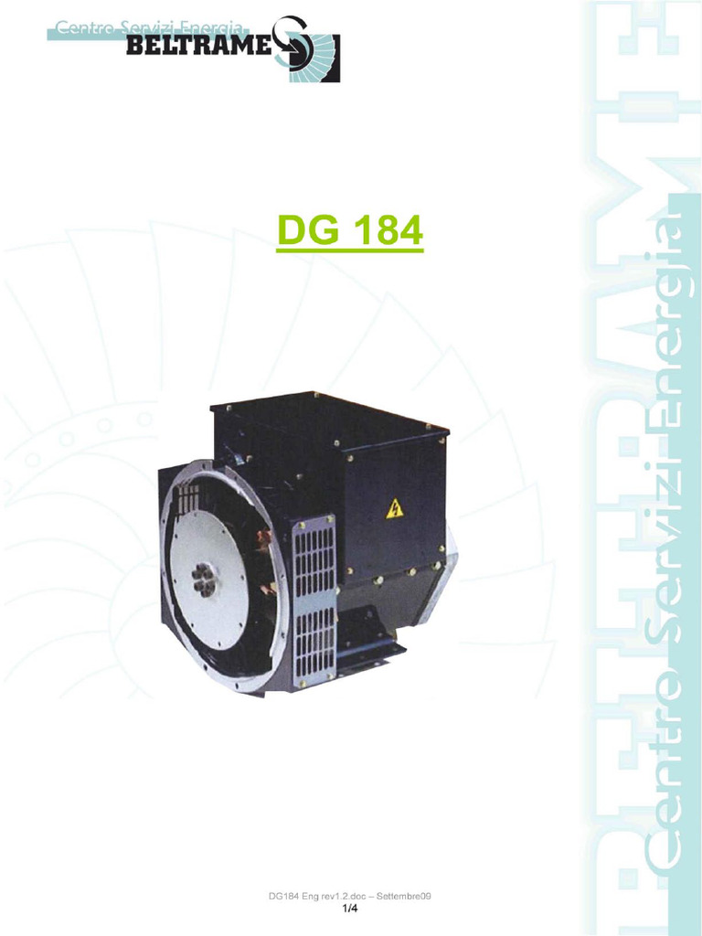 Technical Data Sheet DG184 | PDF | Electric Generator | Power (Physics)