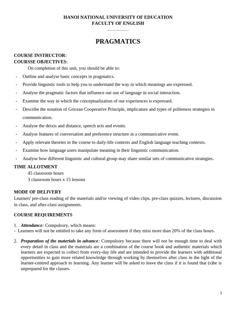 Pragmatics - Course Introduction 2023 - 2024 | PDF | Learning | Human ...