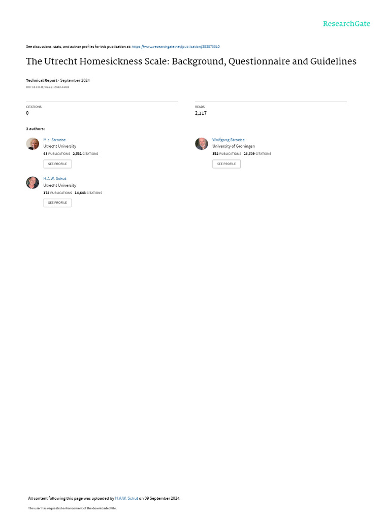 Utrecht Homesickness Scale Research Gate Article 2024 | PDF ...