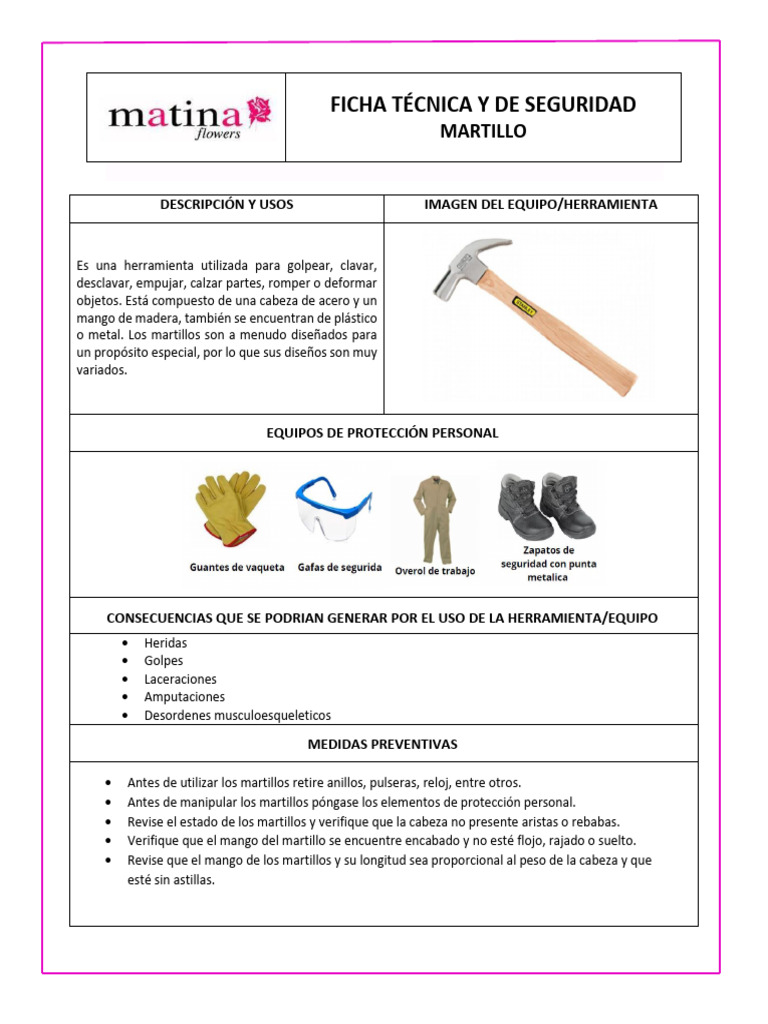 Ficha Técnica Martillo | PDF | Martillo | Herramientas