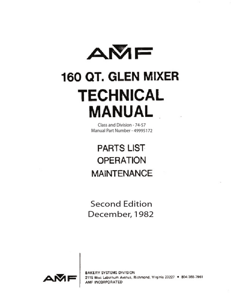 160 QT AMF GLEN Mixer Manual | PDF