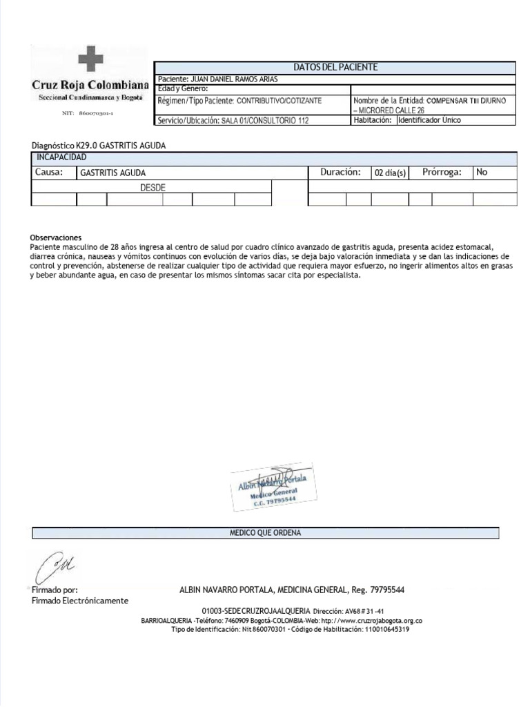 Incapacidad Cruz Roja Compensar 2025 05-06 | PDF