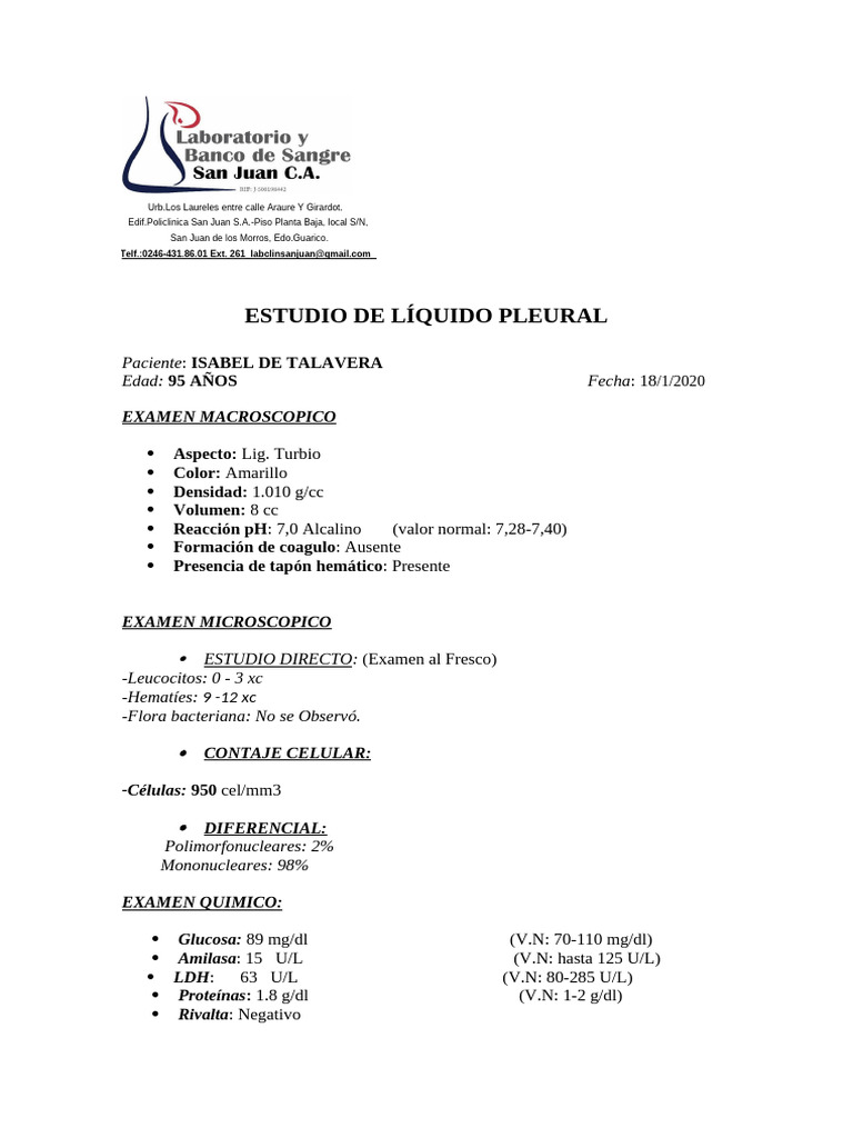 Estudio de Liquido Pleural | PDF