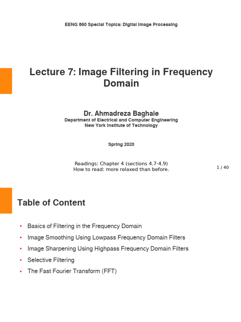 Lecture 7 | PDF | Discrete Fourier Transform | Low Pass Filter