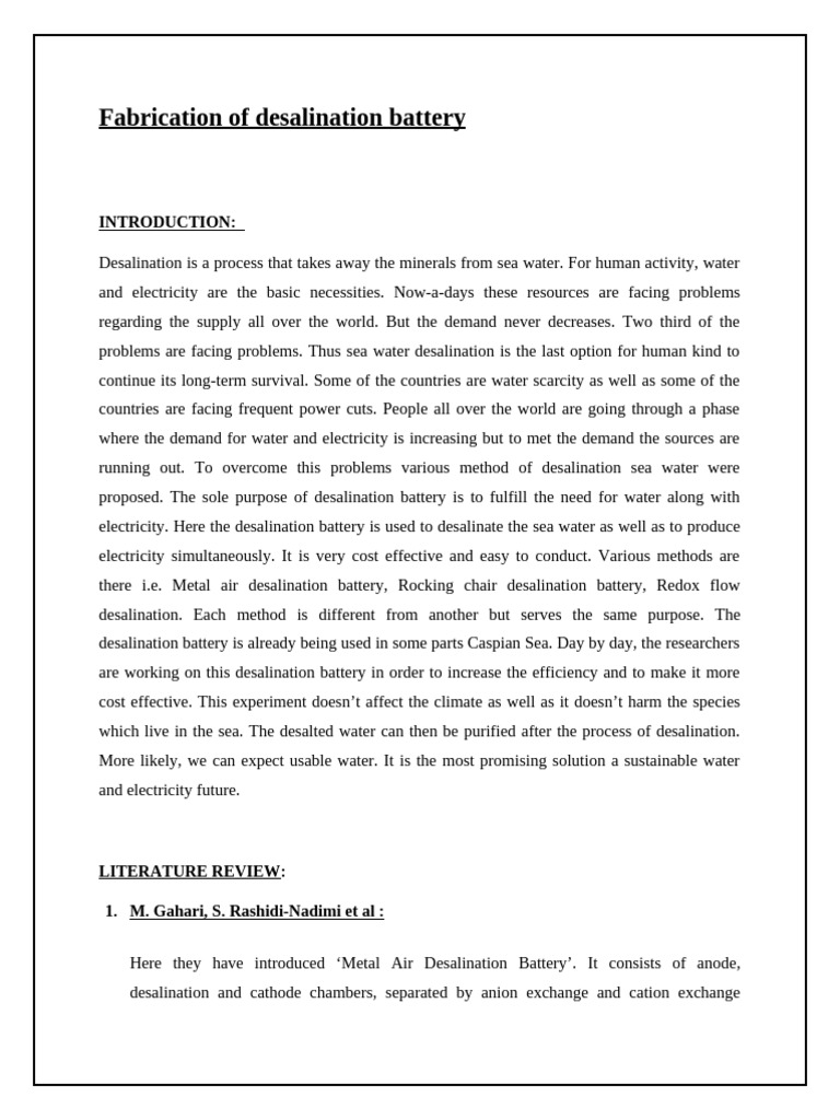 Fabrication of Desalination Battery | PDF | Anode | Desalination