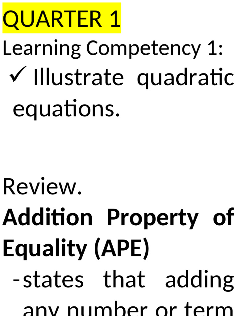 Q1 LC1. Illustrate Quadratic Equations | PDF | Polynomial | Equations