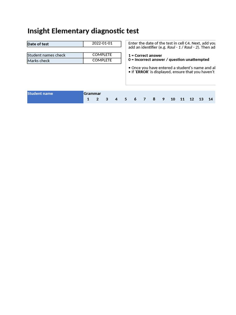 Insight Elementary Diagnostic Test Results | PDF | Adverb | Verb