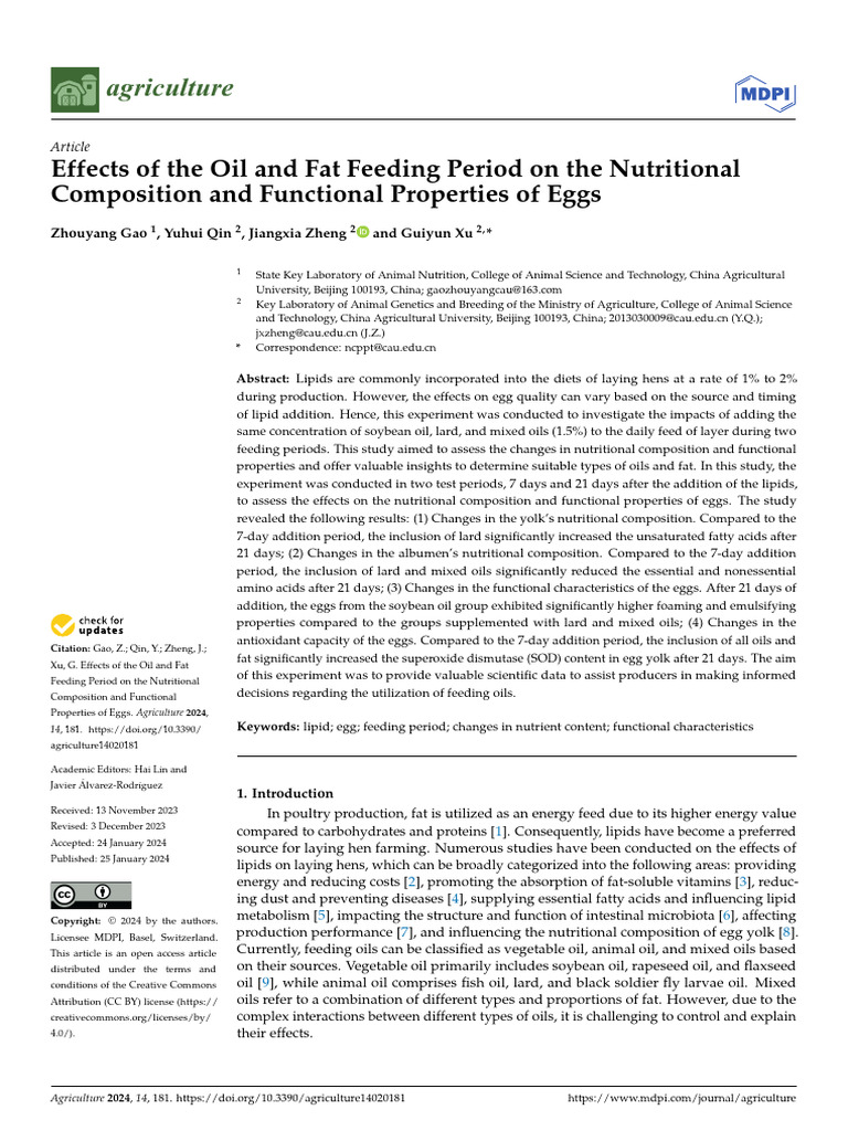 Effects of The Oil and Fat Feeding Period On The Nutritional ...
