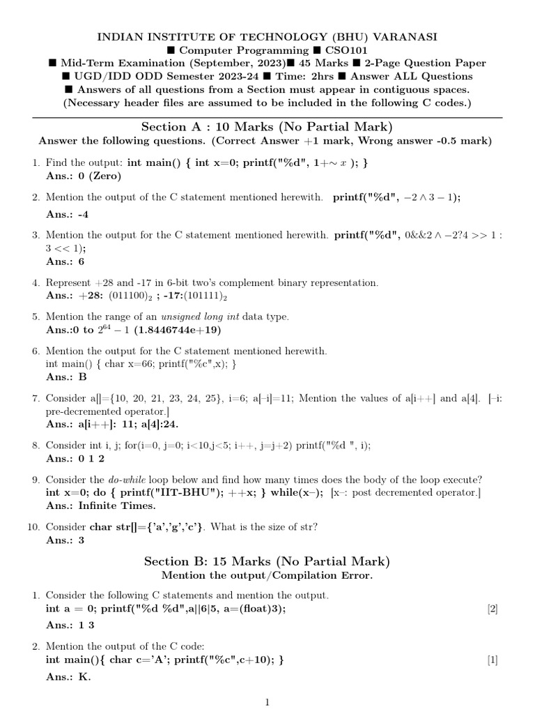Solution Mid Sem CSO 23-24 ODD | PDF | Integer (Computer Science) | Division (Mathematics)