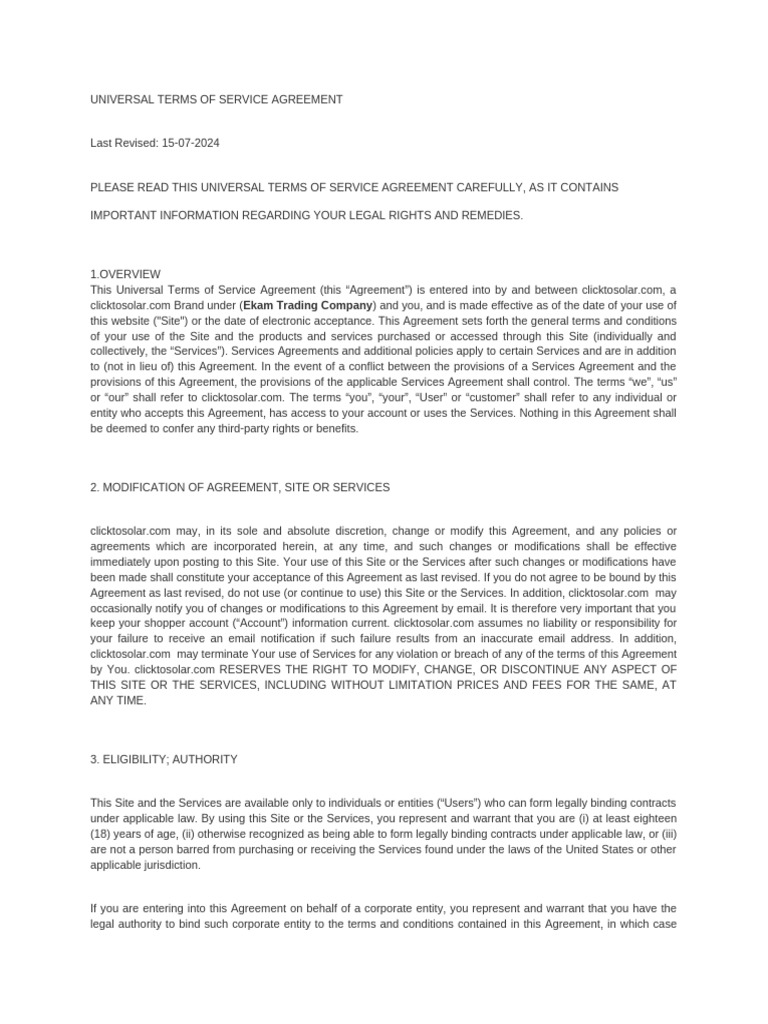 UNIVERSAL TERMS OF SERVICE AGREEMENT Click To Solar | PDF | Credit Card ...