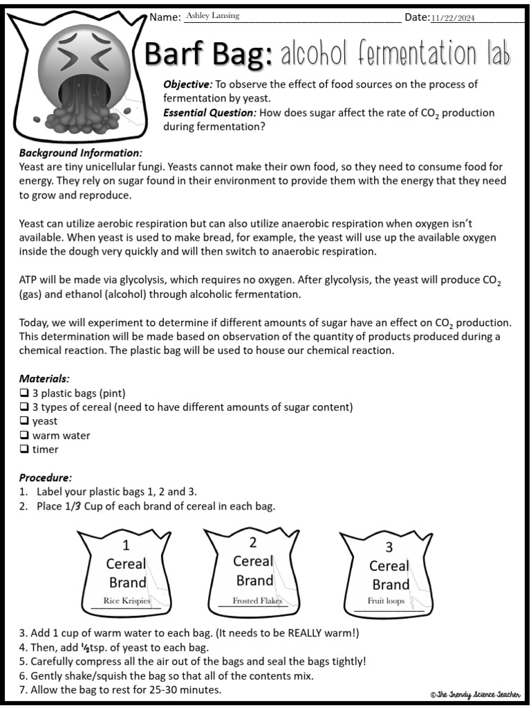 Barf Bag:: Alcohol Fermentation Lab | PDF | Yeast | Fermentation