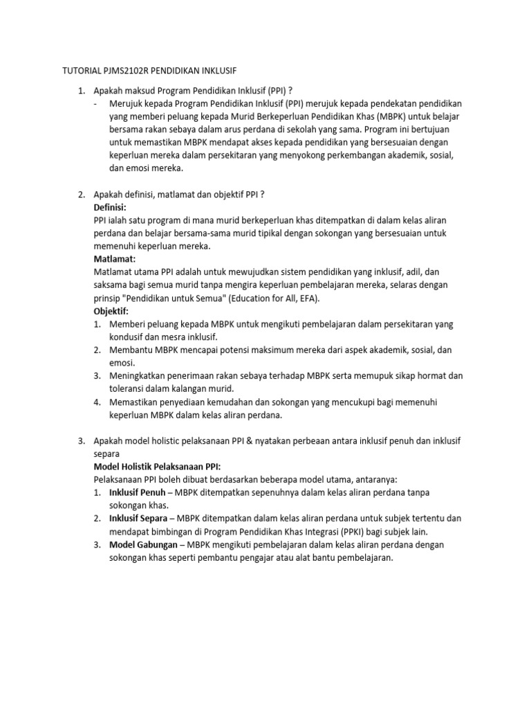 Tutorial PJMS2102R Pendidikan Inklusif | PDF