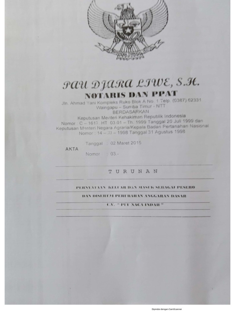 Akta Notaris Turunan CV. Puu Nya Indah | PDF