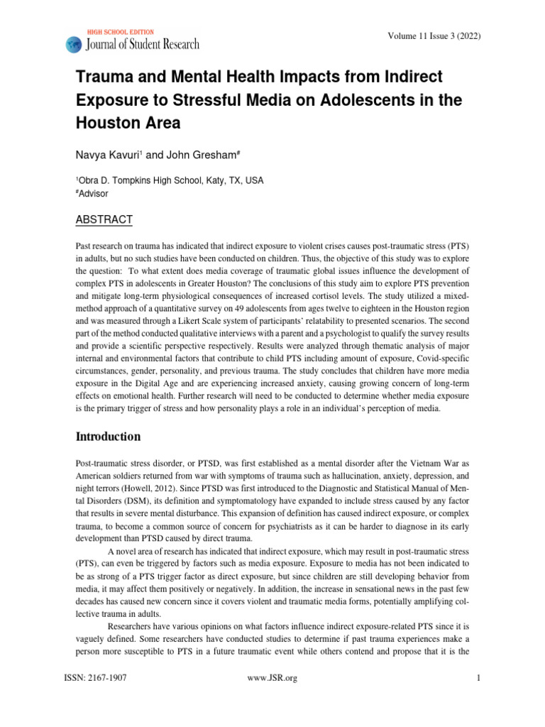 Trauma and Mental Health Impacts From Indirect Exp | PDF ...