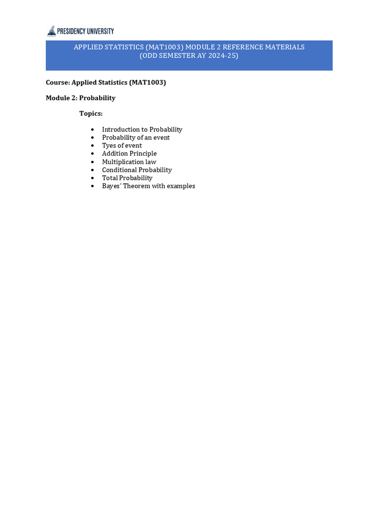 Applied Statistics Module 2: Probability Concepts | PDF | Probability ...