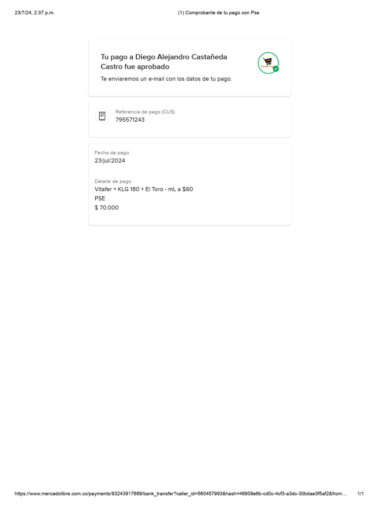 Tu Pago A Diego Alejandro Castañeda Castro Fue Aprobado: Te Enviaremos ...