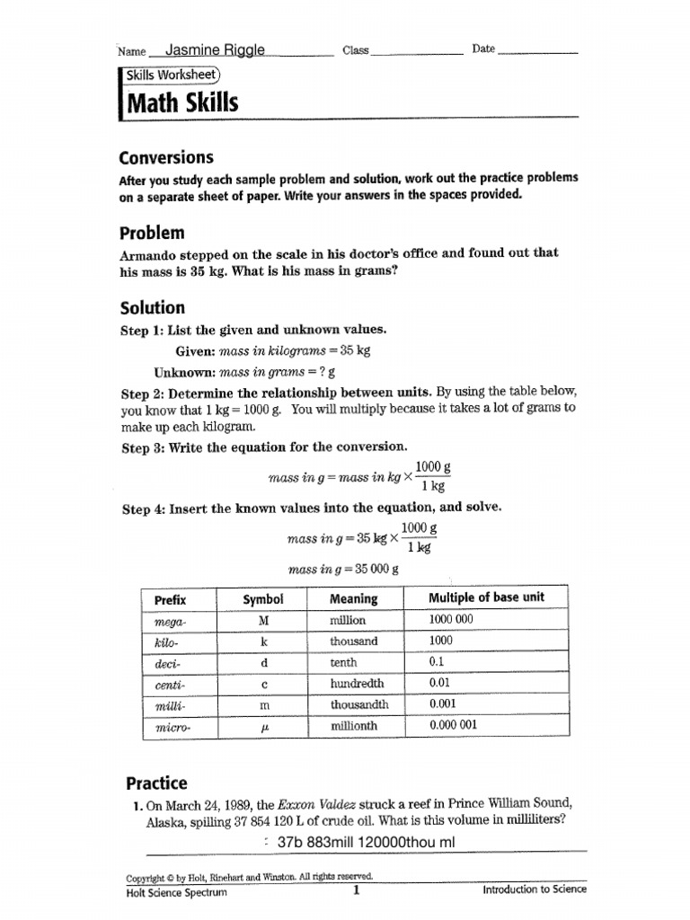 Math Skills-Conversion Factors WS | PDF