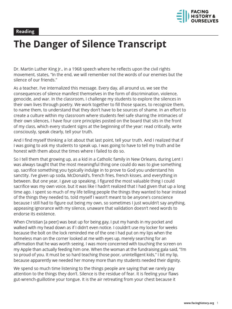 The Danger of Silence Transcript | PDF