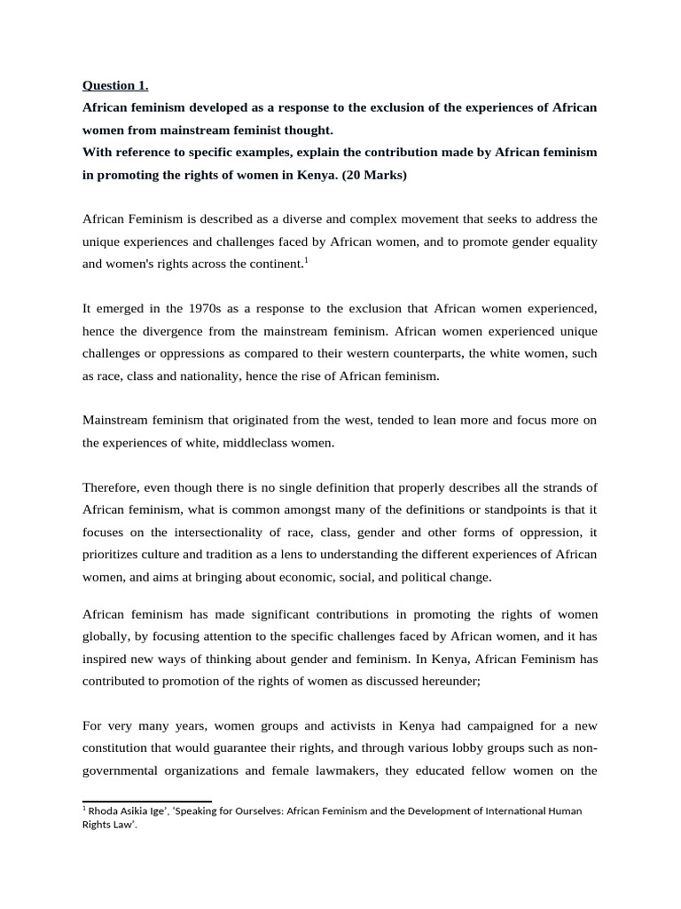 Question 1 | PDF | Gender Studies | Feminism