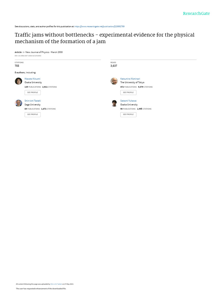 Traffic Jams Without Bottlenecks - Experimental Ev | PDF | Traffic | Physics