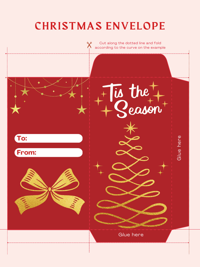 Red Gold Playful Illustrative Christmas Ready To Print Envelope A4 ...
