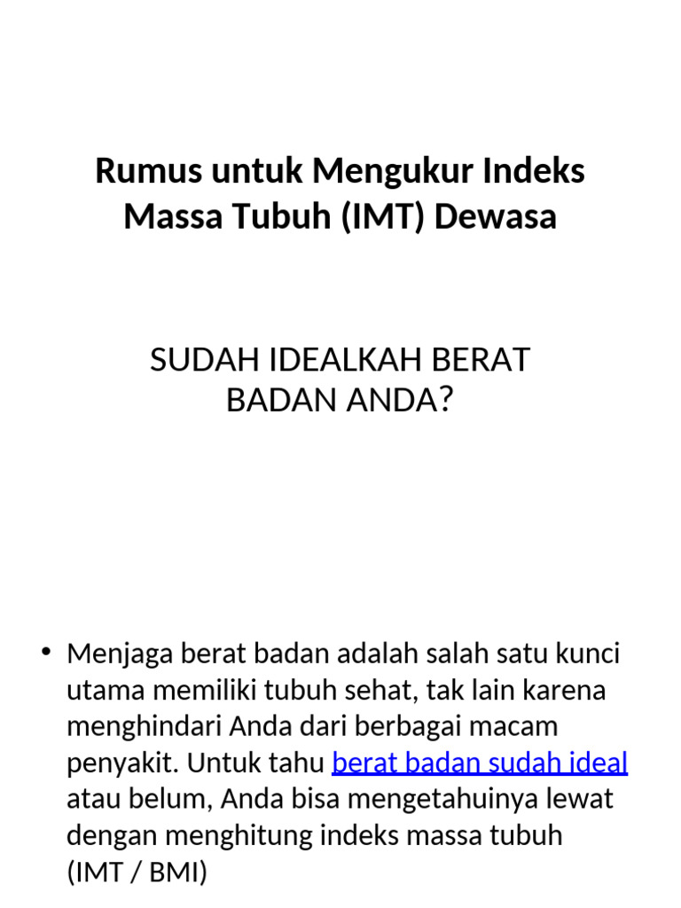 Rumus Untuk Mengukur Indeks Massa Tubuh (IMT | PDF