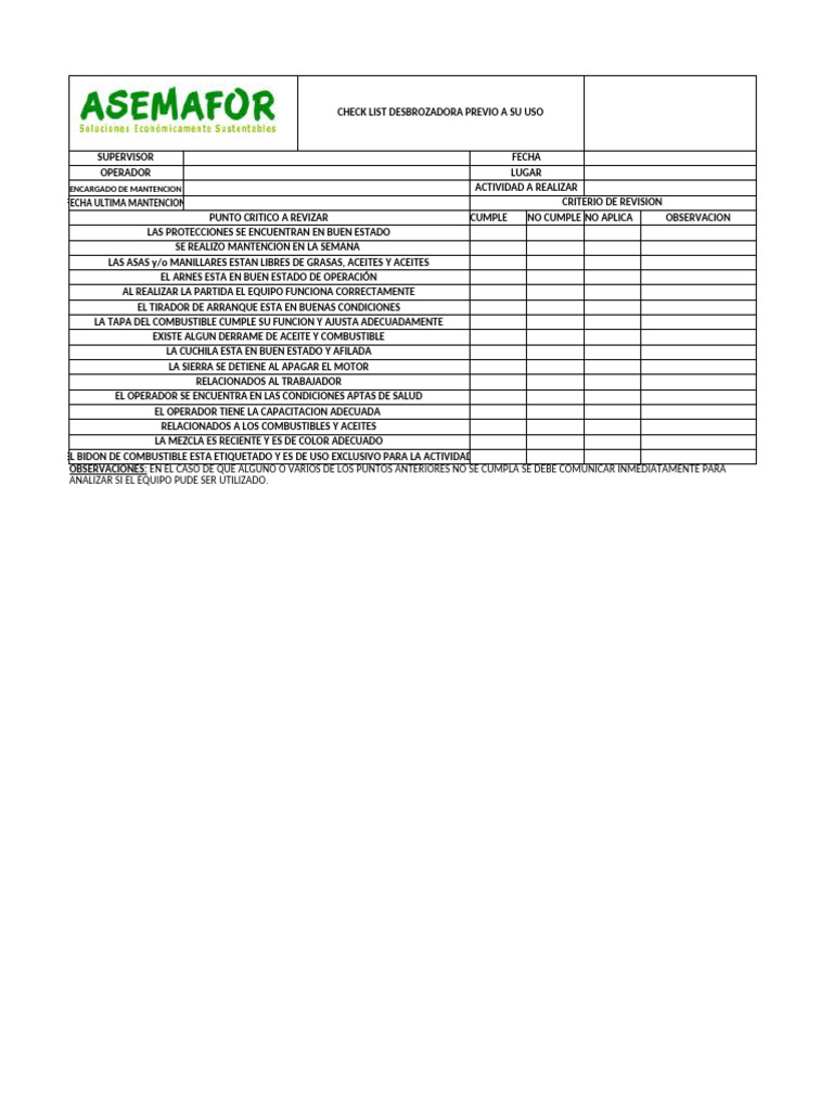 Chec List Desgro | PDF
