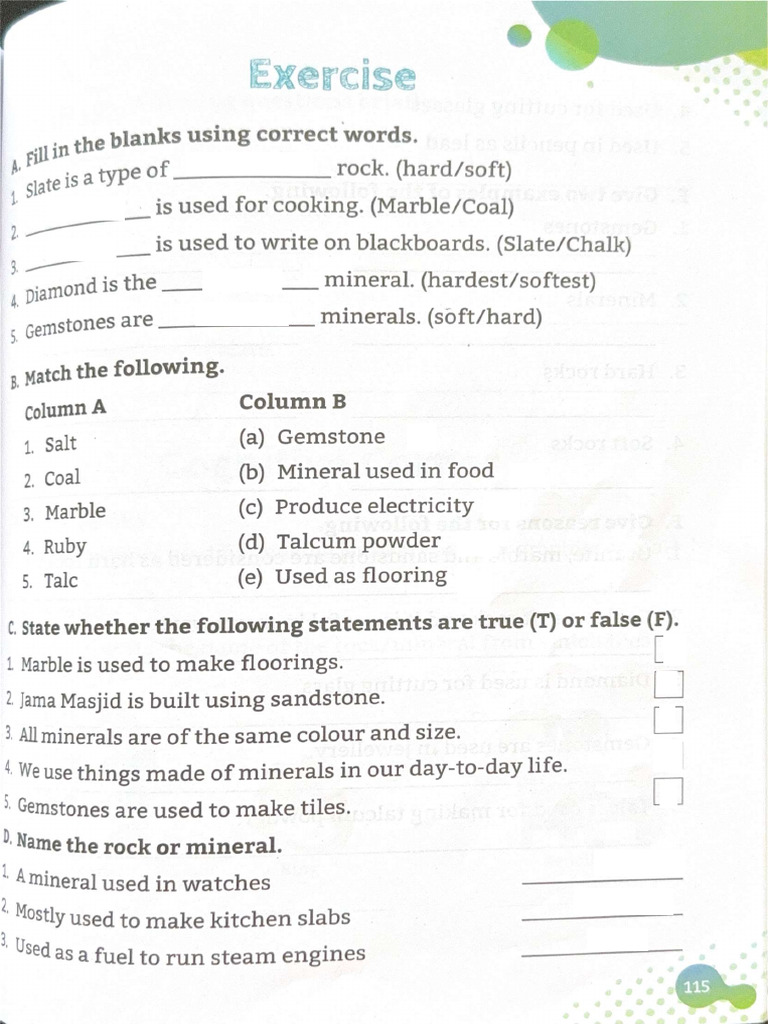 LESSON 12 ROCKS AND MINERALS (Textbook Work) | PDF