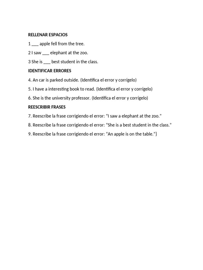 Article Usage Exercises and Corrections | PDF