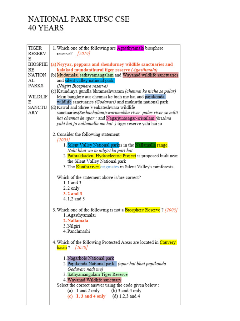 All National Park Upsc Cse 40 Years Pyq | PDF | Environmental Conservation | Natural Environment