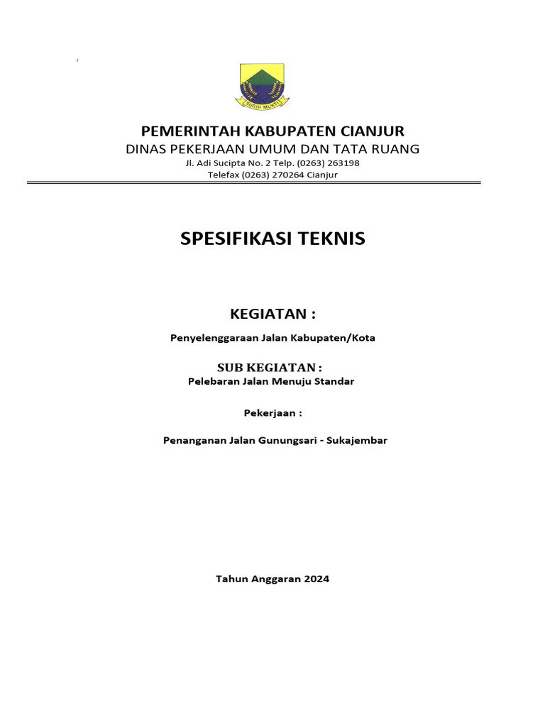 SpekTek Penanganan Jalan Gunungsari Sukajembar | PDF